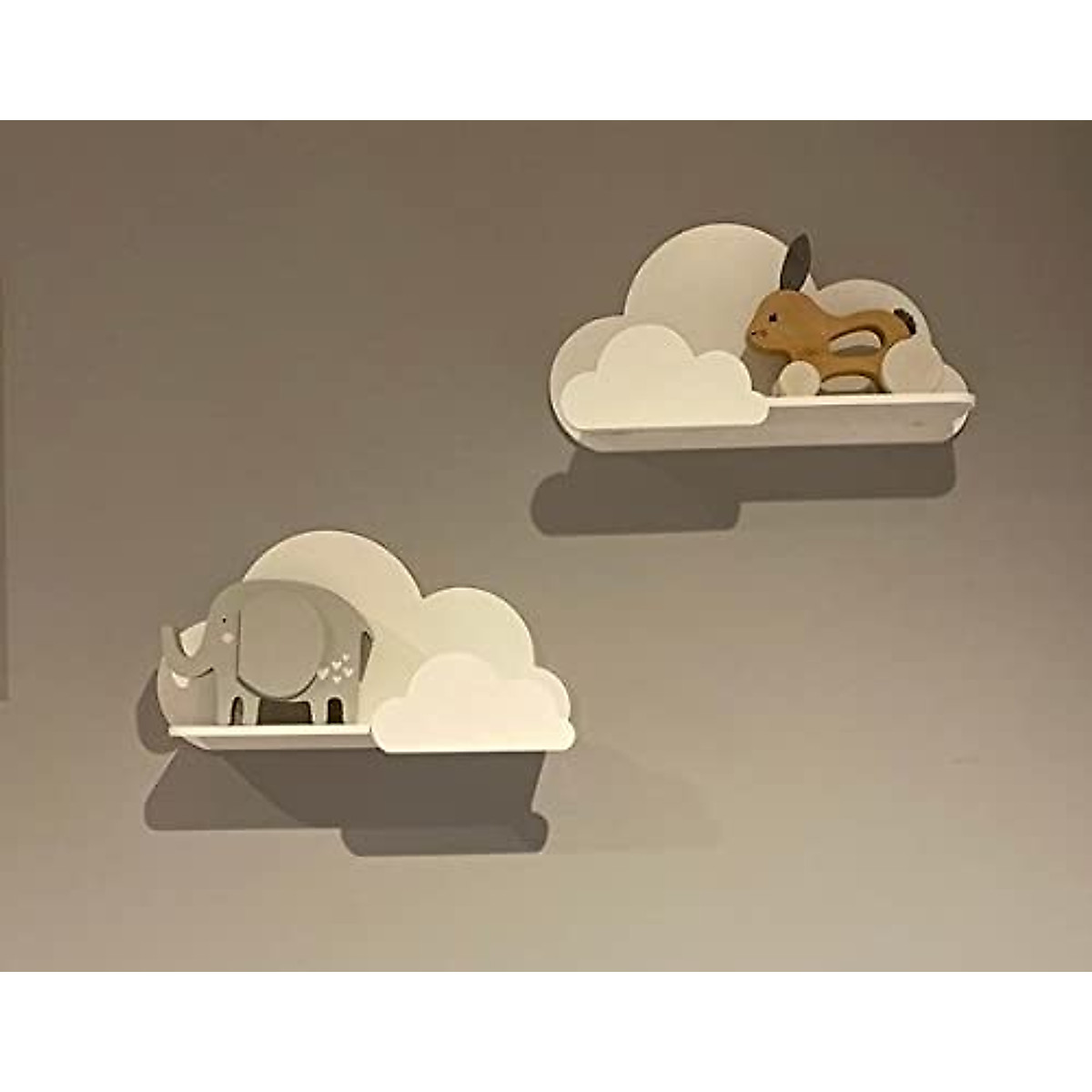 Happy Woody Set of 2 Cloud Wall Shelves for Nursery/Wooden Floating Shelf/Baby Room Decor/Nursery Room Decoration/Kids Room Wall Decor/Gift Set (White)