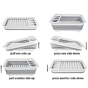 Dish drying rack Collapsible Dish Rack and Drainboard Set Foldable Portable Dish Drainer Dinnerware Organizer Rack Folding Tableware Storage Rack Cutlery Rack for Kitchen Counter RV Camper Accessories