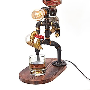 Steampunk Handcrafted Liquor Dispenser - Pipe Robot Lamp, Alcohol Whisky Wine dispenser, Industrial Whiskey Holder, Rustic Style, Man Cave, Decanter Whiskey Gift, Bar Restaurant Cafe - Gifts for Him