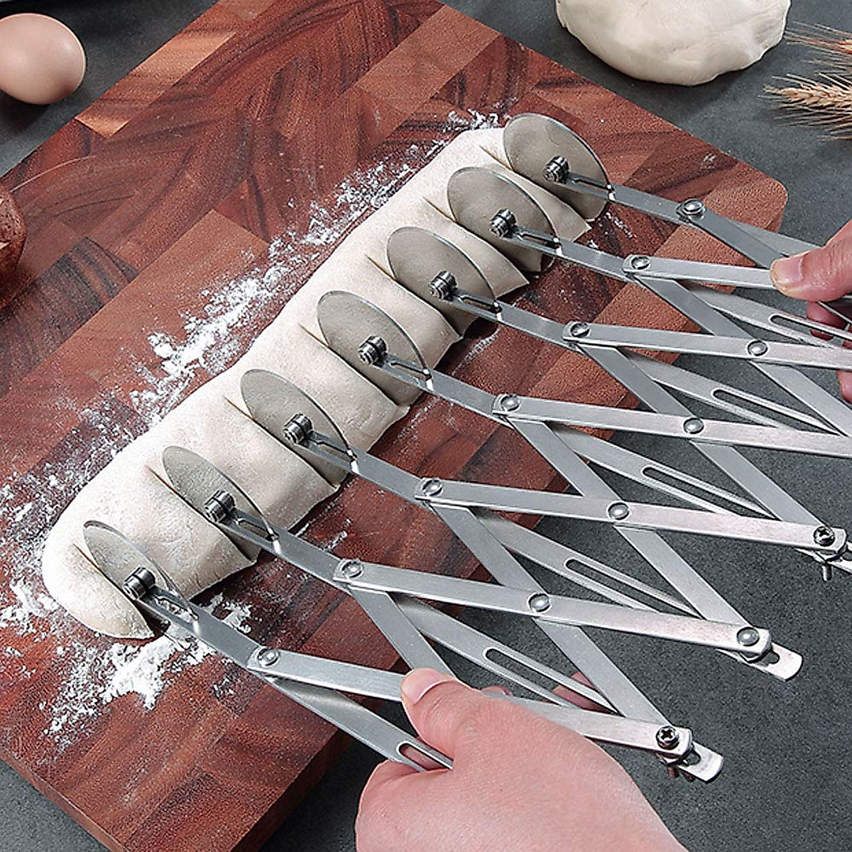 PAMISO 7 Wheel Pastry Cutter, Pasta Cutter, Adjustable Stainless Steel Round Dough Cutter Roller Cookie Pastry