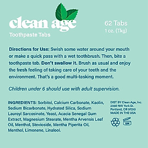Clean Age 62 Count Mint Toothpaste Tabs (2 Count) & Bamboo Toothbrush (2 Count)