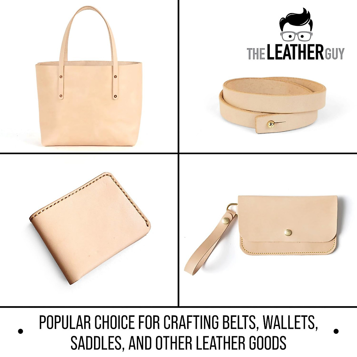 The Leather Guy Leather Sheets for Leather Working and Tooling, Vegetable Tanned Cowhide Leather Pre-Cut 8x10 Inches, Natural Color for Easy Dyeing, 4-5 oz Thickness (0.8 – 4mm)