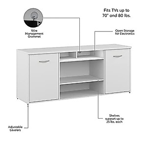 Bush Business Furniture Studio C Office Storage Cabinet with Doors and Shelves, 72W, White