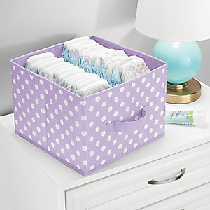 mDesign Fabric Bin for Cube Organizer - Foldable Storage Cube - Collapsible Closet Storage - Cloth Bin Box for Child/Kids Bedroom, Nursery, Toy Room - Polka Dot Print - 10 Pack - Light Purple/White