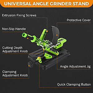 BEAMNOVA Upgraded Angle Grinder Stand Universal Fixed Grinder Holder Sliding Handle Bracket Adjustable 45 Degree Clamp with Protective Cover
