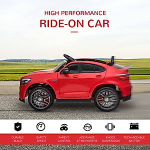 Aosom 12V Toddler Ride On Car with Remote Control, Mercedes Benz AMG GLC63S Coupe, Electric Car with 2 Speed, MP3 Player, Light, Horn, Songs, Suspension, Red