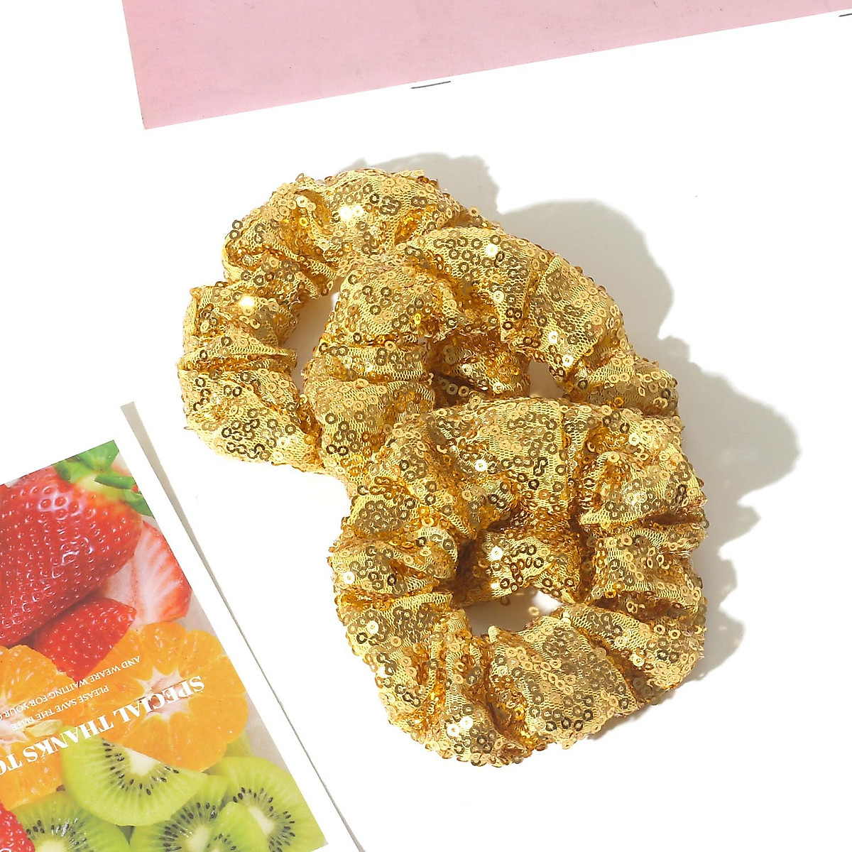 12 Pcs Gold Sequin Scrunchies Bridesmaid Scrunchies Elastics Ponytail Holders Hair Wrist Ties Bands Cloth Scrunchies for Show Gym Dance Party Club Girl Women
