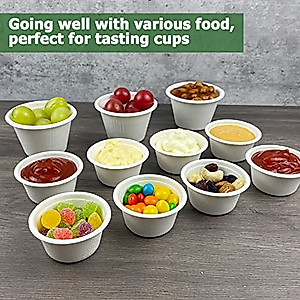 CAMKYDE 2 oz Disposable Bagasse Fiber Souffle Cups 100pk, 100% Natural Biodegradable Compostable Condiment Cups Sample Cups Tasting Cups (White, Pack of 100)