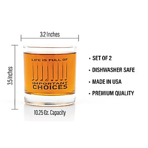 JEM GLASS Life is Full of Important Choices - Golf Whiskey Glasses - Set of 2 - Dishwasher Safe Print - Funny Golf Presents for Men, Women, Dad, Mom, Husband, Wife, Him, and Her