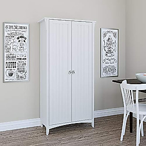 Bush Furniture Salinas Kitchen Pantry Cabinet with Doors, Pure White and Shiplap Gray