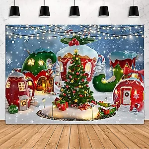 Aperturee 7x5ft Christmas Candy House Photography Backdrop Whoville Decoration Winter Snow Pine Tree Xmas Tree Snowflake Lollipop Background Newborn Baby Shower Photo Studio Booth Prop Banner