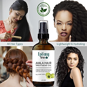 Epifany True Amla Hair Treatment Oil 4oz | Hair Growth, Loss Thinning | Sensitive Scalp | Protective Styles | Argan, Jojoba, Jamaican Black Castor Oil | 100% Natural