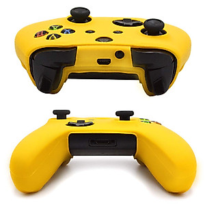 FOTTCZ Anti-Slip Soft Silicone Cover Skin Set for Microsoft Xbox One Controller which 1pcs Yellow Controller Skin + 8pcs Thumb Grip Caps
