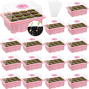 20 Set Seed Starter Tray Seed Starter Kit with Humidity Dome 240 Cells Total Plant Germination Trays with Drain Hole Reusable Propagation Tray Base Mini Greenhouse for Seedling Starting Growing