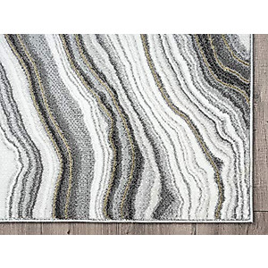 Abani 5'3" x 7'6" Rugs Contemporary Grey & Gold Granite Area Rug - Marble Swirl Grayscale Non-Shedding Dining Room Rug