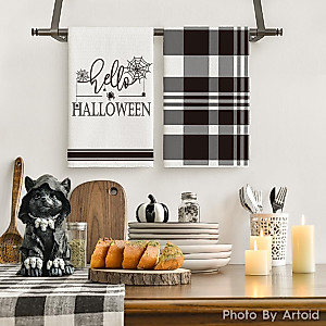 Artoid Mode Buffalo Plaid Ghosts Boo Bats Let's Hang Out Hello Halloween Kitchen Towels Dish Towels, 18x26 Inch Seasonal Decor Hand Towels Set of 4