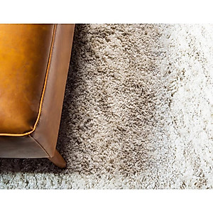 Unique Loom Hygge Shag Collection Modern Moroccan Inspired, Plush & Cozy Area Rug, 9 ft x 12 ft, Ivory/Tan