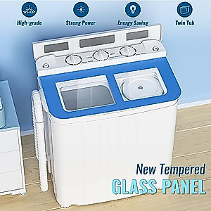 INTERGREAT Portable Washing Machine with Twin Tub, 17.6 Lbs Portable Washer and Dryer Combo, Mini Washing Machine for Camping, Dorms, College Apartments, RV, Rooms (Blue)