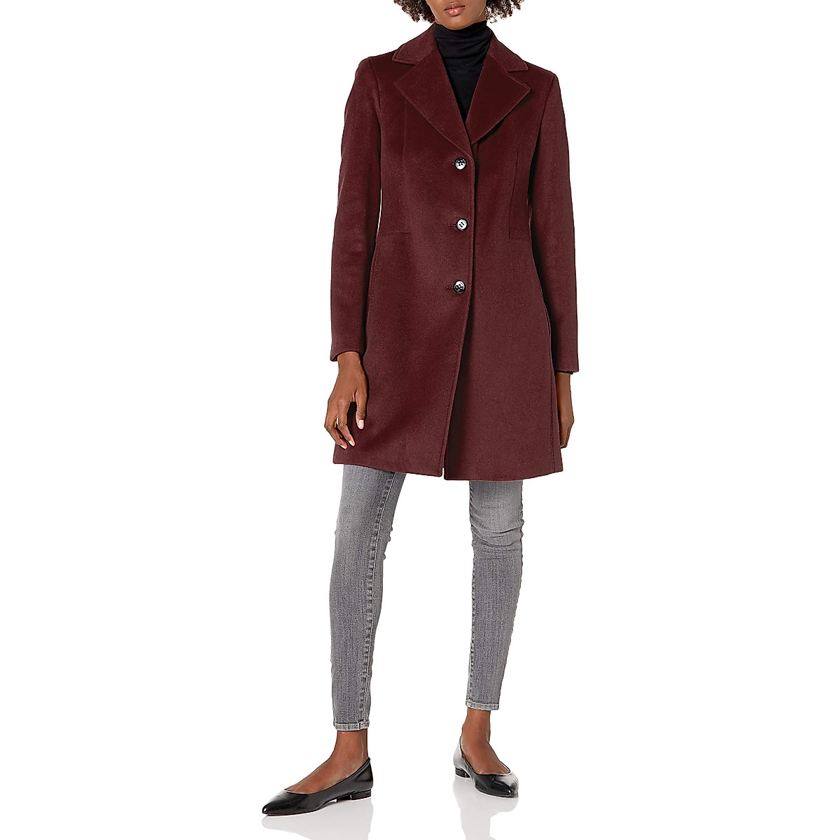 Calvin Klein Women's Classic Cashmere Wool Blend Coat, Chianti, 10
