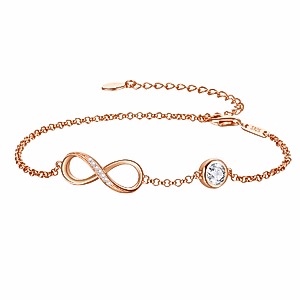 PANCEAN Infinity Symbol Charm Bracelet for Women 925 Sterling Silver Adjustable Bracelet Dainty Gold Bracelet with Moissanite Diamond Jewellery Gifts for Women Girls