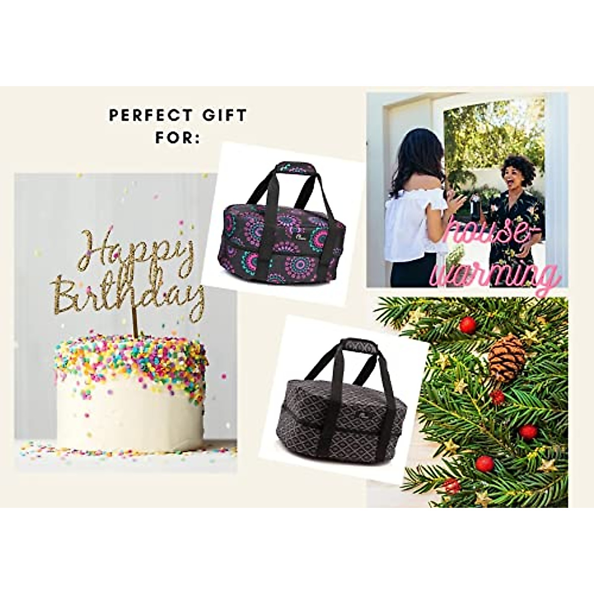 Slow Cooker Bag for Carrying Oval and Round-Shaped Crockpots, Multi Cookers, Rice & Pressure Cookers up to 6 Quarts to Transport Hot Food with Ease and in Style (Herringbone)