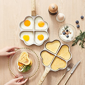 DAFEIKE Heart Egg Pan Heart Pancake Pan Nonstick Heart Shape Frying Pan 4 Cup Egg Shaped Skillet, Ivory