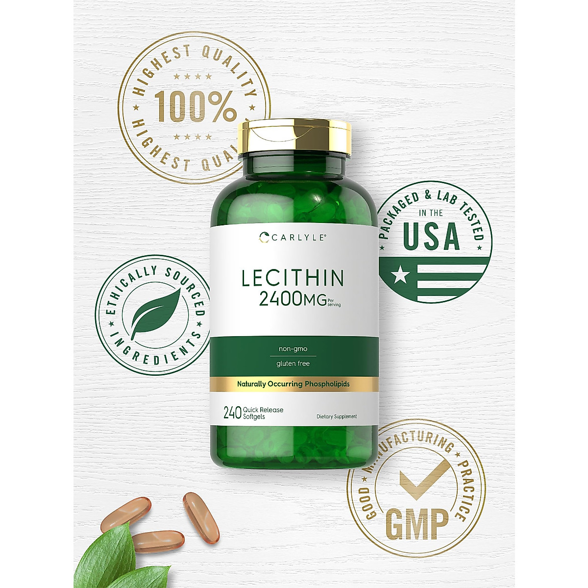 Carlyle Lecithin 2400mg | 240 Softgel Capsules | Phospholipid Supplement | Non-GMO, Gluten Free