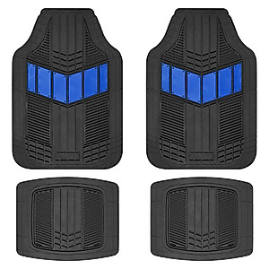 Motor Trend DualFlex Heavy Duty Rubber Auto Floor Mats w/Cargo Trunk Liner Cover Padding for Car Truck SUV, Universal Trim to Fit, All Weather Protection, Blue (MT-688-BL-MT-884)