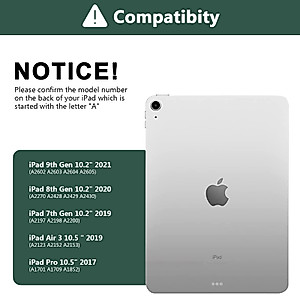 Keyboard Case for iPad 9th/8th/7th Generation Case with Keyboard 10.2inch 2021/2020/2019, BT Wireless Keyboard Case for iPad Air 10.5 3rd Gen, Slim Leather with Pencil Holder for iPad Pro Dark Green