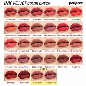 Peripera Ink the Velvet Lip Tint - High Pigment Color, Longwear, Weightless, Not Animal Tested, Gluten-Free, Paraben-Free (041 COOL OFF ROSY)