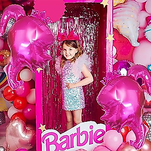 MEMOVAN Pink Girls Head Balloons 4pcs 28 Inch Hot Pink Doll Balloons for Girl Princess Hot Pink Party Bachelorette Makeup Spa Birthday Baby Shower Party Supply