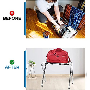 USTECH X-Shape Single Tier Foldable Luggage Rack with Nylon Straps & Rubber Feet for Added Stability | Metal Stand or Temporary Shoe Rack for Guest Room Storage | Perfect for Small Spaces