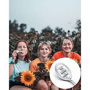 Tea Book Lovers Gifts Spoon for Women Men Drink Tea Read Books Be Happy Spoons for Tea Lover Book Reader Friendship Gifts for Girls Boys Graduation Birthday Gift for Family Student Friend Teaspoon