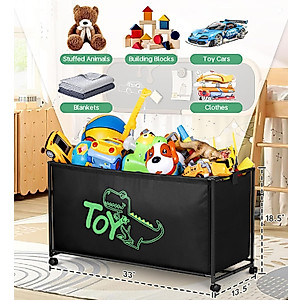 MISSLO Large Toy Box with Wheels Big Toy Chest for Kids Organizer Toy Storage Bin, 124L, Black