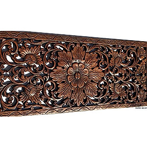 Asiana Home Decor Large Carved Wood Wall Panel. Floral Wood Carved Wall Decor. Size 35.5"x13.5"x0.5" (Brown)