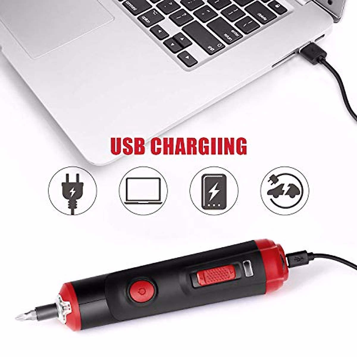 Eastvolt 4V Cordless Mini Electric Screwdriver, 1500mAh USB Rechargable Battery, 32 Pieces 1/4 in HEX Screwdriver Bits, 1 Piece Extension Holder and Storage Toolbox