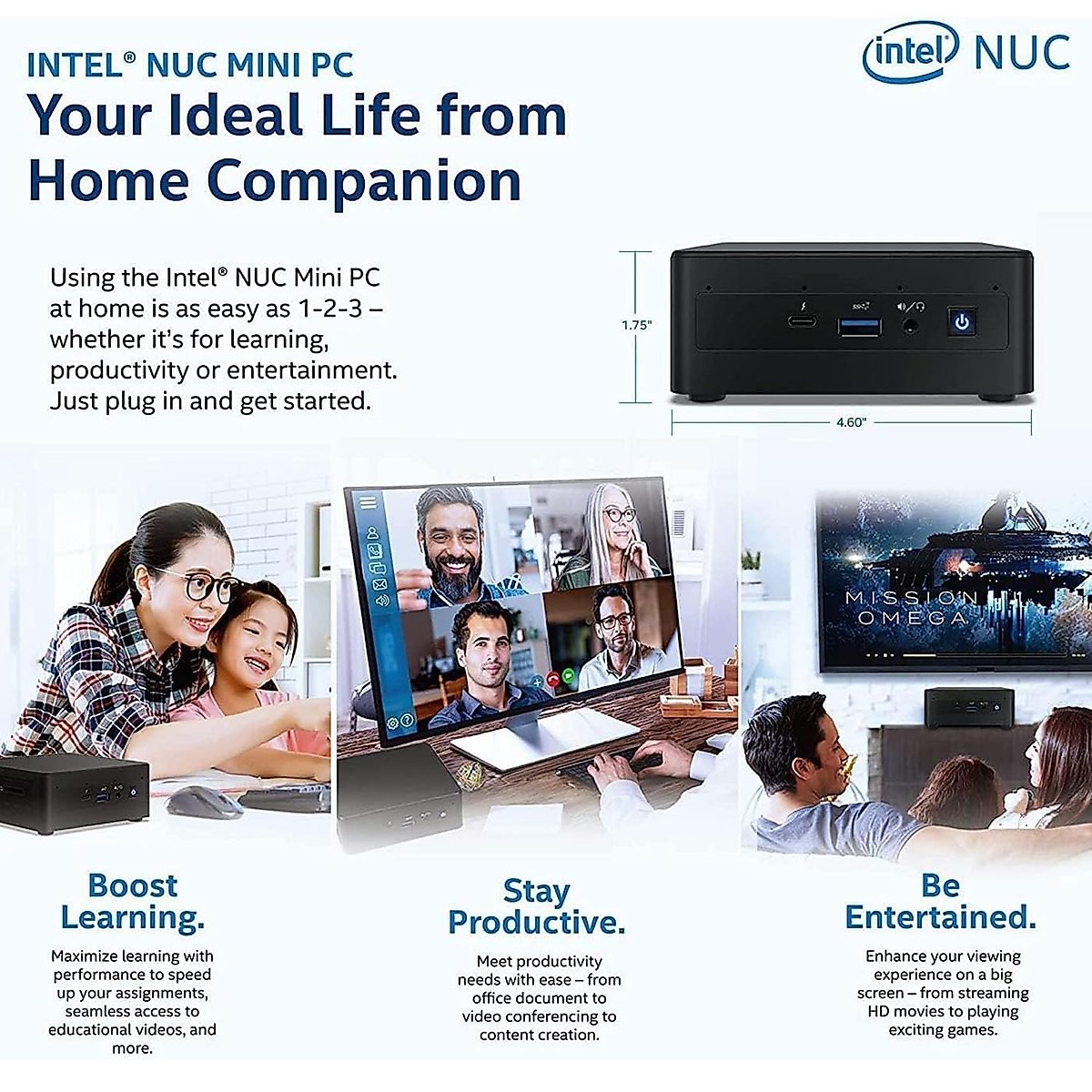 NUC Intel 11 Business Mini PC Desktop, Intel Core i7-1165G7, 64GB DDR4 RAM, 2TB PCIe M.2 SSD + 2TB HDD, Wi-Fi 6, HDMI, RJ45, MiniDP, Bluetooth, Windows 11 Pro, Black
