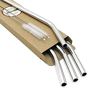 GFDesign Big Drinking Straws Reusable 12 Inches Extra Long 9mm Extra Wide SUS 304 Food-Grade 18/8 Stainless Steel - Set of 4 with 2 Cleaning Brushes - Bent