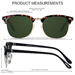 ANDWOOD Polarized Sunglasses for Men Women UV Protection Semi Rimless Sun glasses Classic Half Frame Shades Black Tortoise