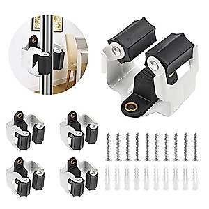 Waziaqoc 5PCS Wall Mount Broom Mop Holder, Bathroom Mop Hanger Wall Mounted Mop Clip with Screws for Garden Bathroom Kitchen - White & Black