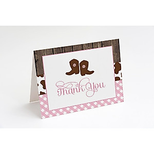 The Invite Lady Cowgirl Baby Shower Thank You First Rodeo Cow Girl Notecards Notes With Envelopes (24 count)