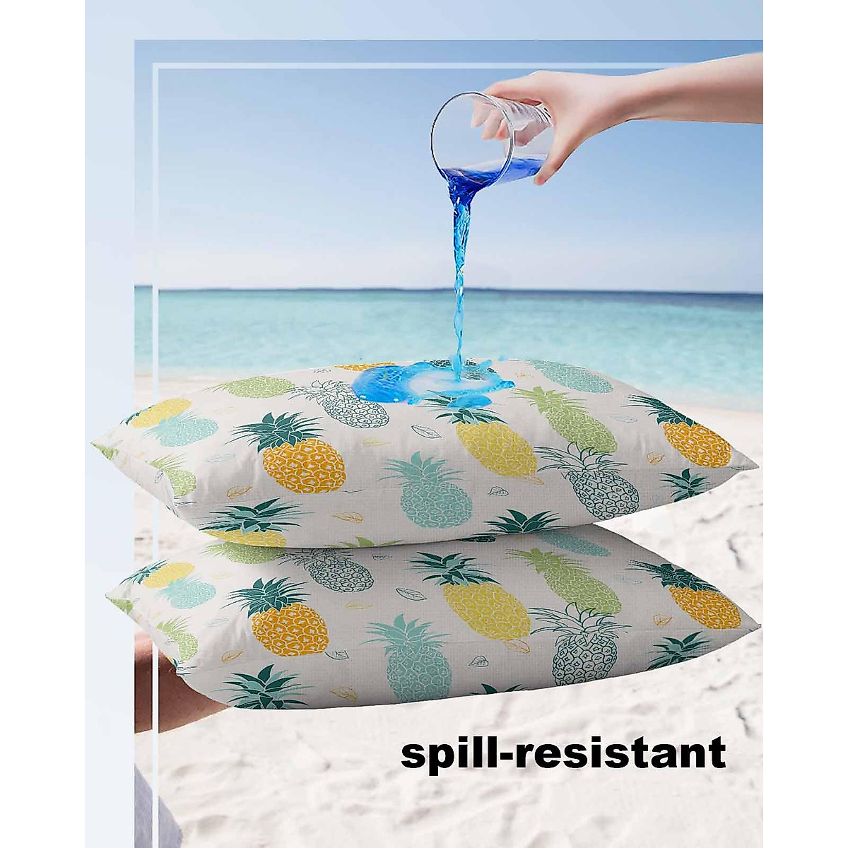 ALAGEO Outdoor Waterproof Pillow Covers for Patio Furniture Pineapple Decorative Throw Pillow Cover Summer Tropical Fruit Pillowcases Set of 2 Cushion Case for Sofa Couch Chair Home Decor 20x12 inch