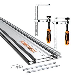 POWERTEC 110" Track Saw Guide Rail Kit for Festool and Makita, Includes 2PK 55" Guide Rails, 2PK Guide Rail Connectors, 2PK Track Saw Clamps (72058)