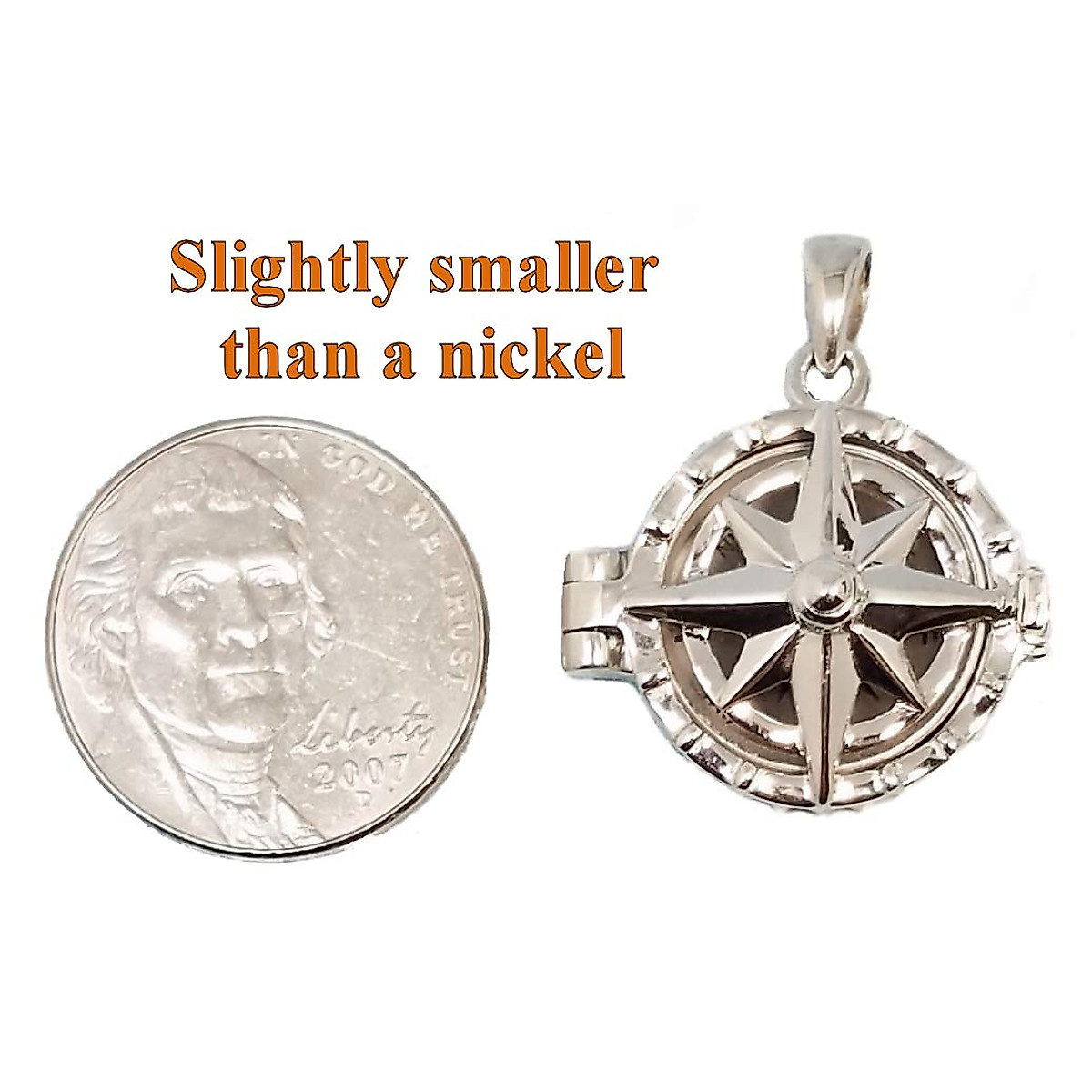 Stanley London Sterling Silver Compass Rose Locket with Working Compass (Locket With Chain No Personalization)