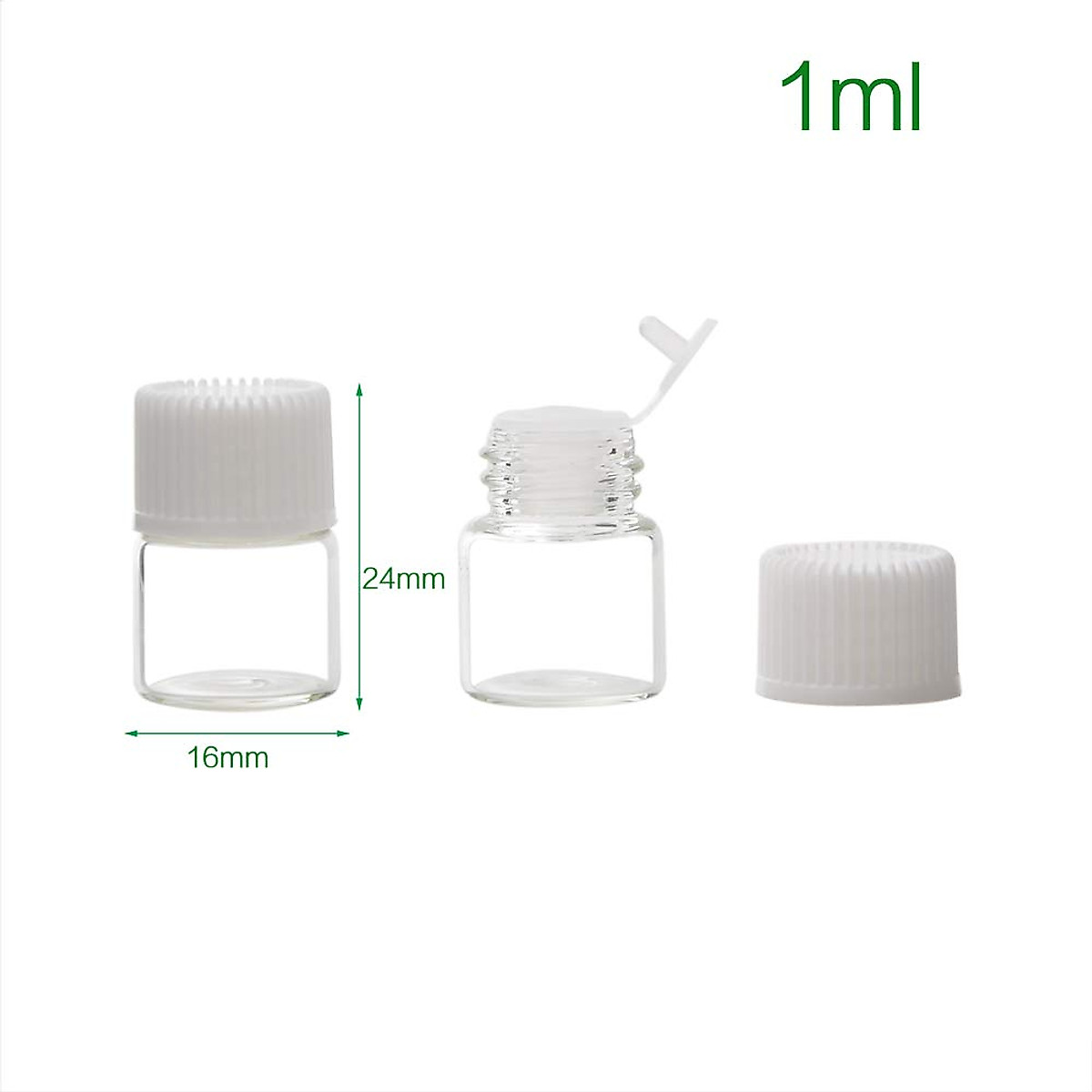 Enslz Oil Bottles for Essential Oils 50 Pcs 1 ml (1/4 Dram) Transparent Glass Vials Bottles, with Orifice Reducers and White Caps, 0.5ml 2 pcs Pipettes Droppers for Essential Oils Aromatherapy with