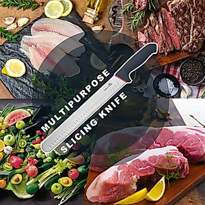 DELFINA 12 Inch Brisket Slicing Knife W/Sheath & SoftGrip Handle, Ultra Sharp Premium Carving Slicing Knife For Meat Cutting, Great for Slicing Roasts, Meats, Fruits and Vegetables