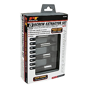 Performance Tool W2968 - 8-Piece Spiral Screw Extractor Set with Tapered Counter-Clockwise Threads and Blow Mold Storage Case