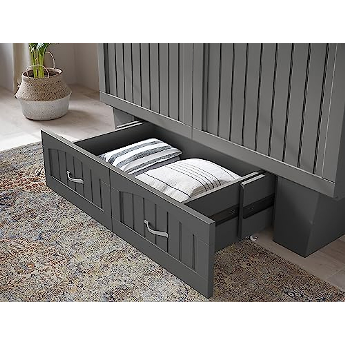AFI, Nantucket Murphy Bed Chest with 6 inch Memory Foam Folding Matttress, Built-in Charging Station and Storage Drawer, Full, Grey