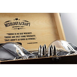 Mixology Whiskey Stones Gift Set for Men - Pack of 2, 10 oz Glasses w/ 6 Stainless Steel Chilling Bullets, 2 Coasters, Tongs, Cocktail Cards & Box - Bourbon Gifts for Birthday, Wedding, or Anniversary