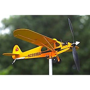 Thyggzjbs Piper J3 Cub Airplane Weathervane,3D Unique and Magical Metal Windmill Outdoor Wind Sculpture Kinetic Sculpture for Yard/Garden/Decor Decoration,Gifts for Flight Lovers